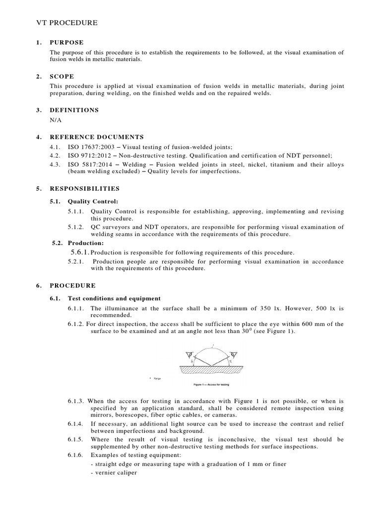 VT Procedure | PDF | Nondestructive Testing | Welding