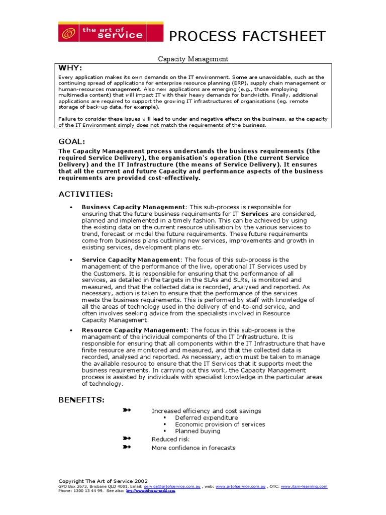 Process Factsheet: Capacity Management | PDF | Information Technology ...