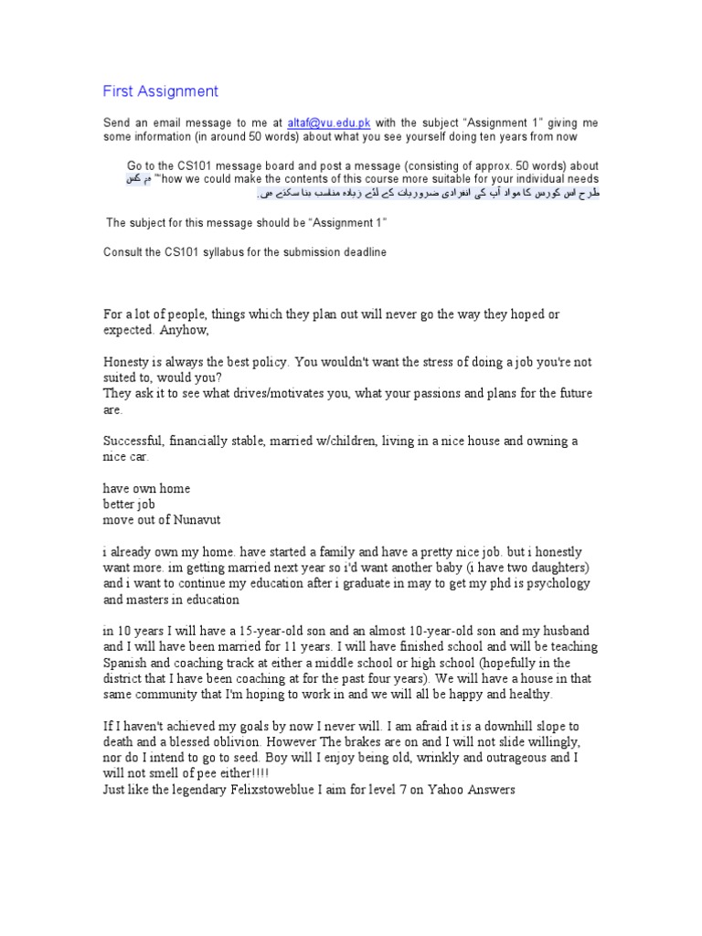 Future Aspirations: 10-Year Vision | PDF | Psychology