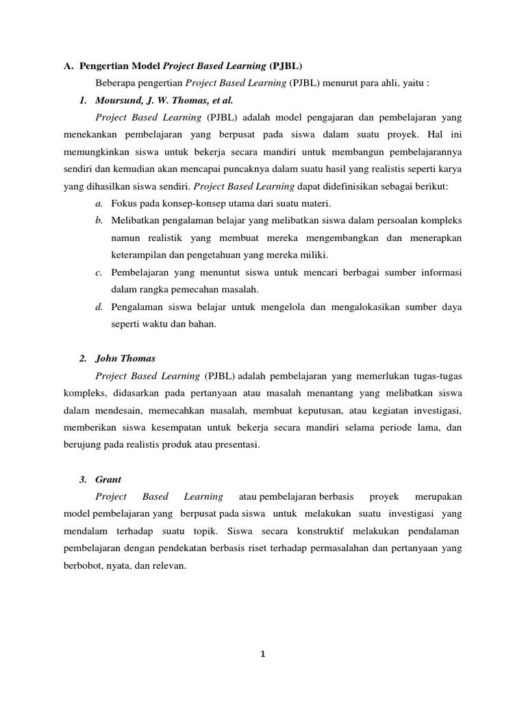 Pengertian Model Project Based Learning | PDF