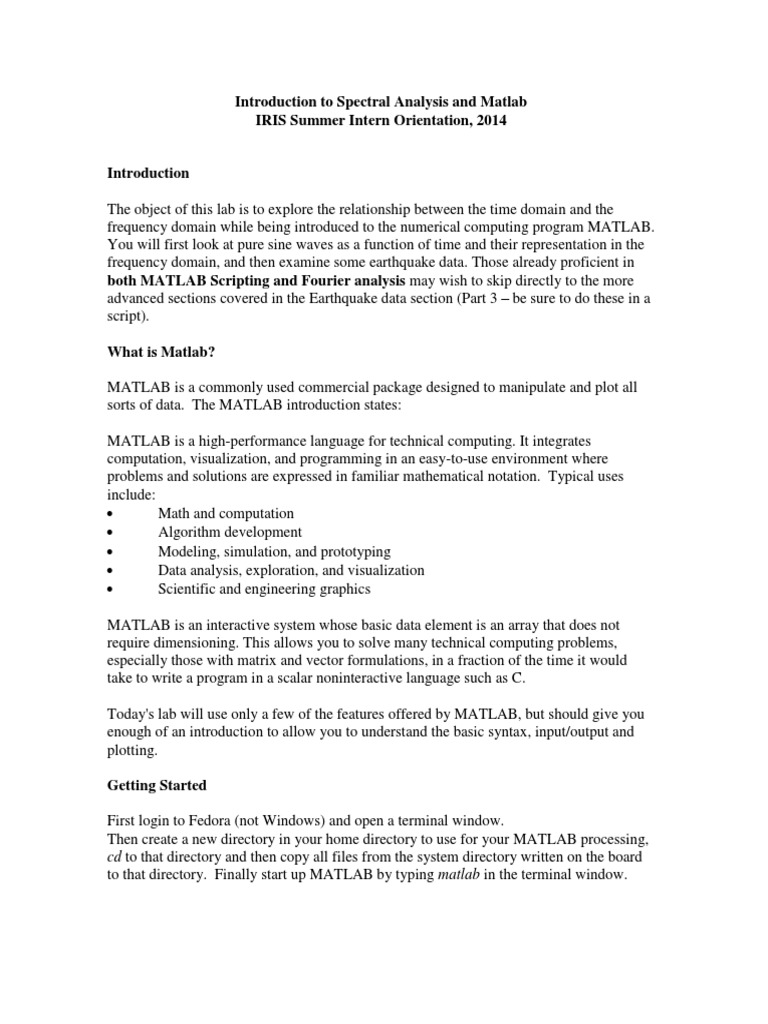 Introduction To Spectral Analysis and Matlab | PDF | Matlab | Spectral Density