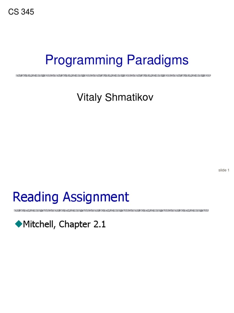 Programming Paradigms: Vitaly Shmatikov | PDF | Programming Language | Compiler