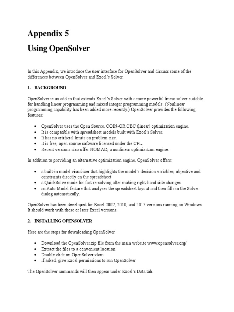 Open Solver | PDF | Microsoft Excel | Spreadsheet