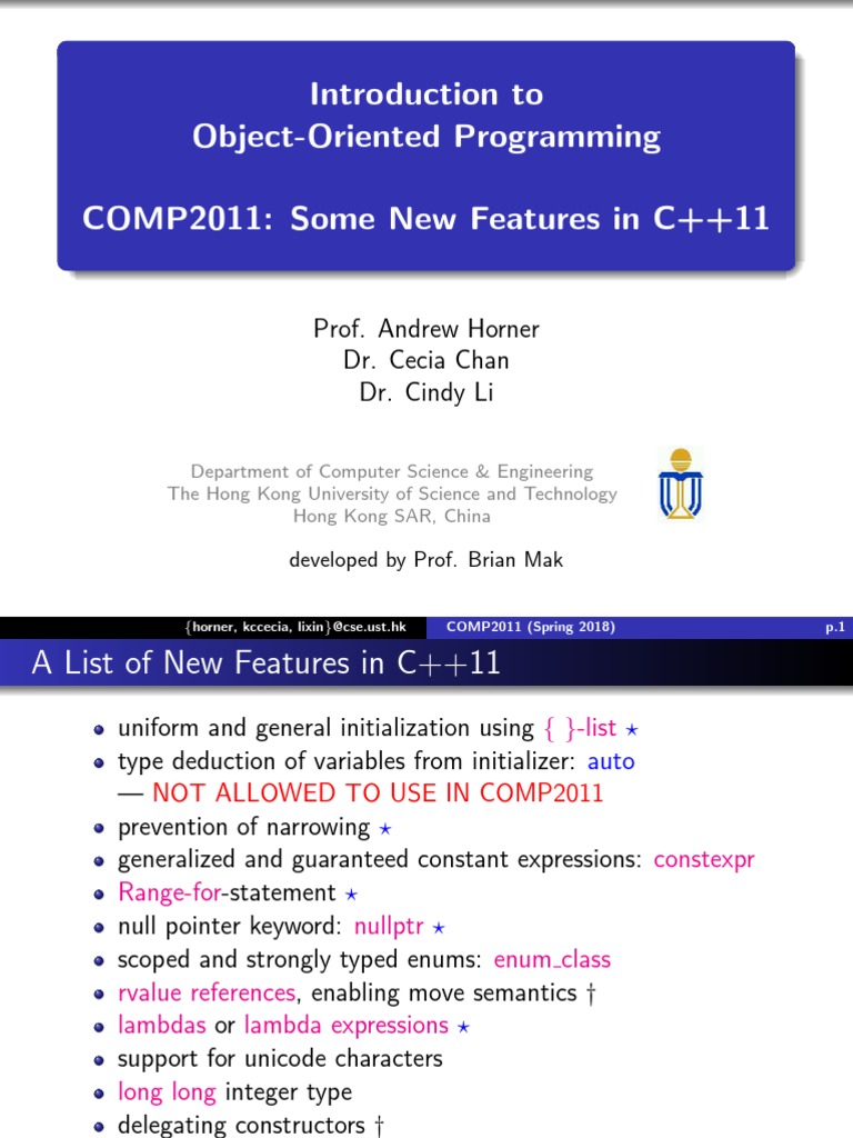Introduction To Object-Oriented Programming COMP2011: Some New Features ...
