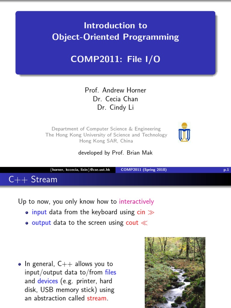 Introduction To Object-Oriented Programming COMP2011: File I/O | PDF | Input/Output | C ...