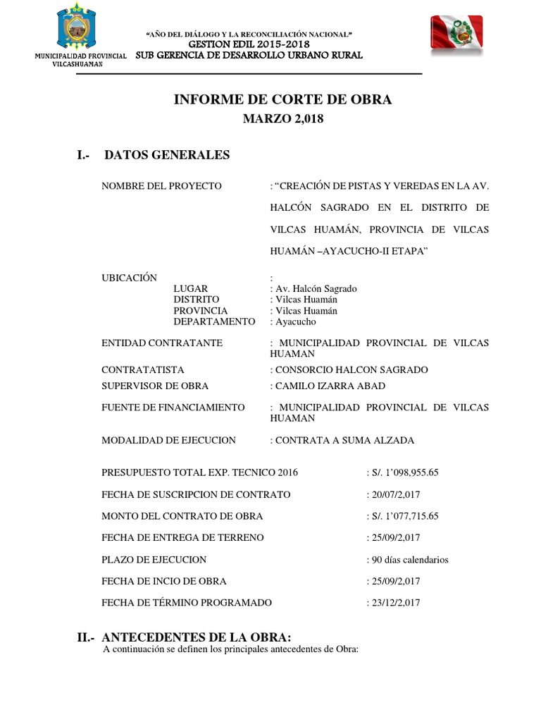 Informe De Corte De Obra: MARZO 2,018 | Presupuesto | Ingeniería de ...