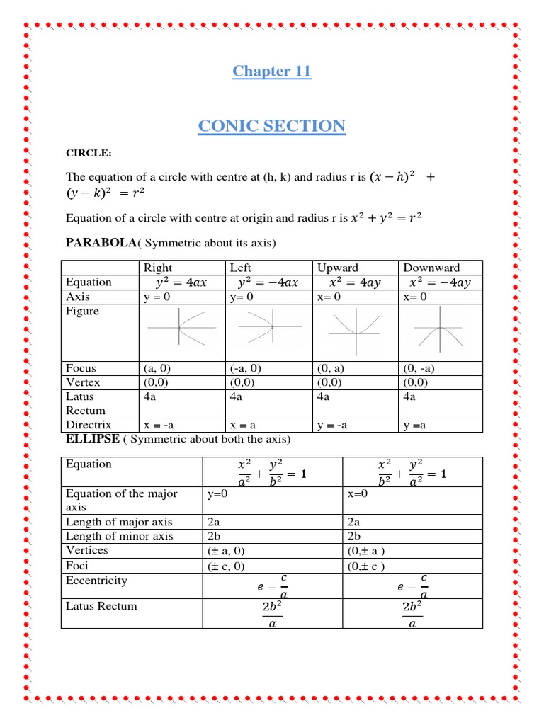 11 Maths Notes 11 Conic Sections | PDF | Ellipse | Geometry