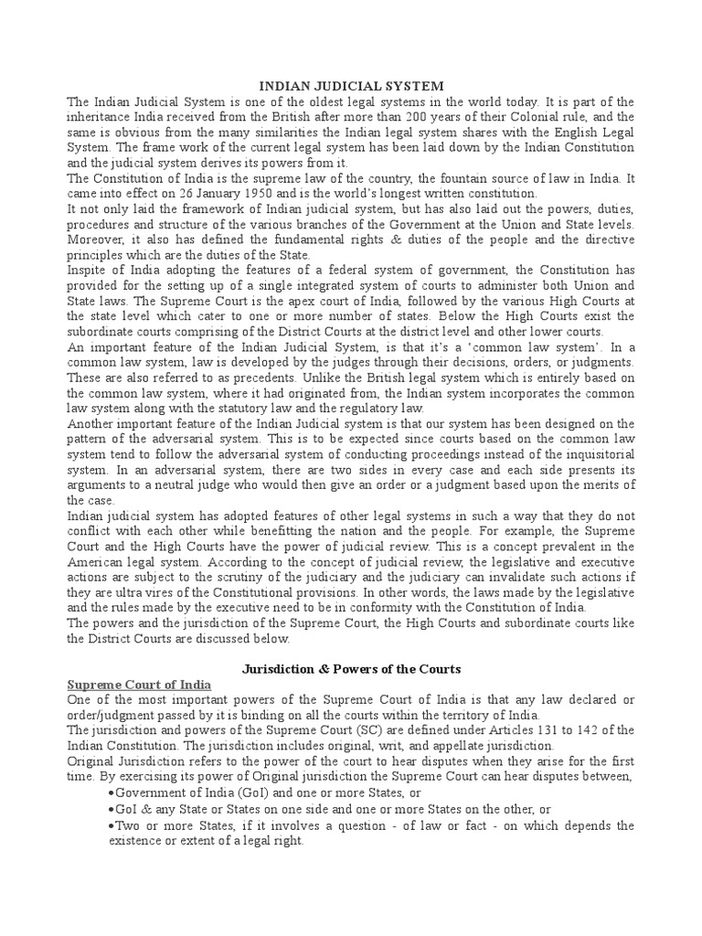 Indian Judicial System: Supreme Court of India | PDF | Supreme Courts ...