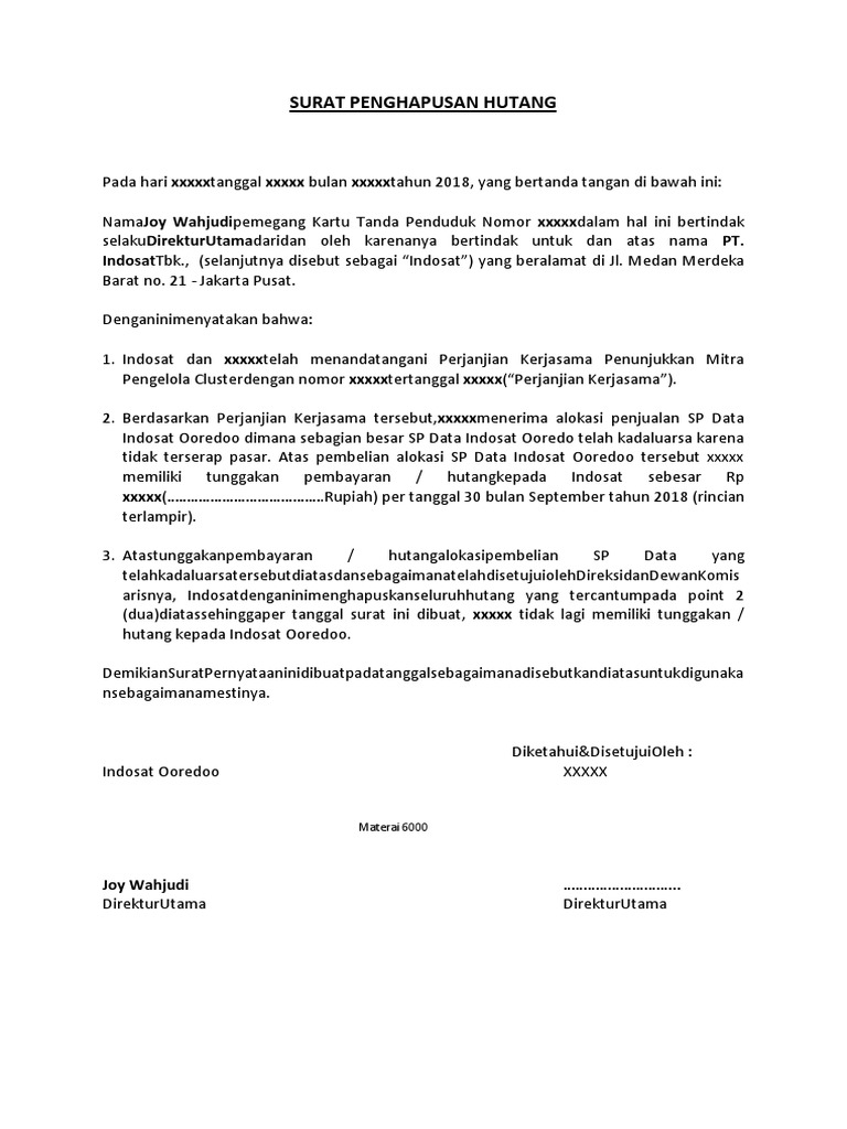 Contoh Surat Penghapusan Hutang - Delinewstv