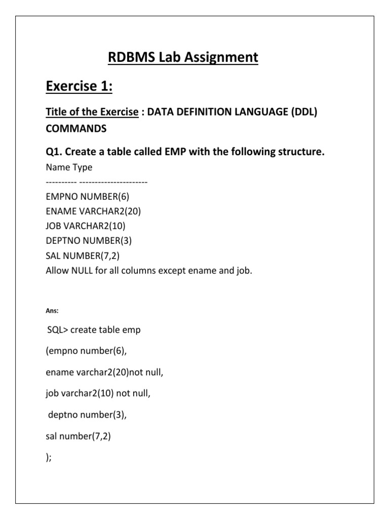 RDBMS Lab Assignment | Download Free PDF | Sql | Computer Programming RDBMS Lab Assignment | Download Free PDF | Sql | Computer Programming