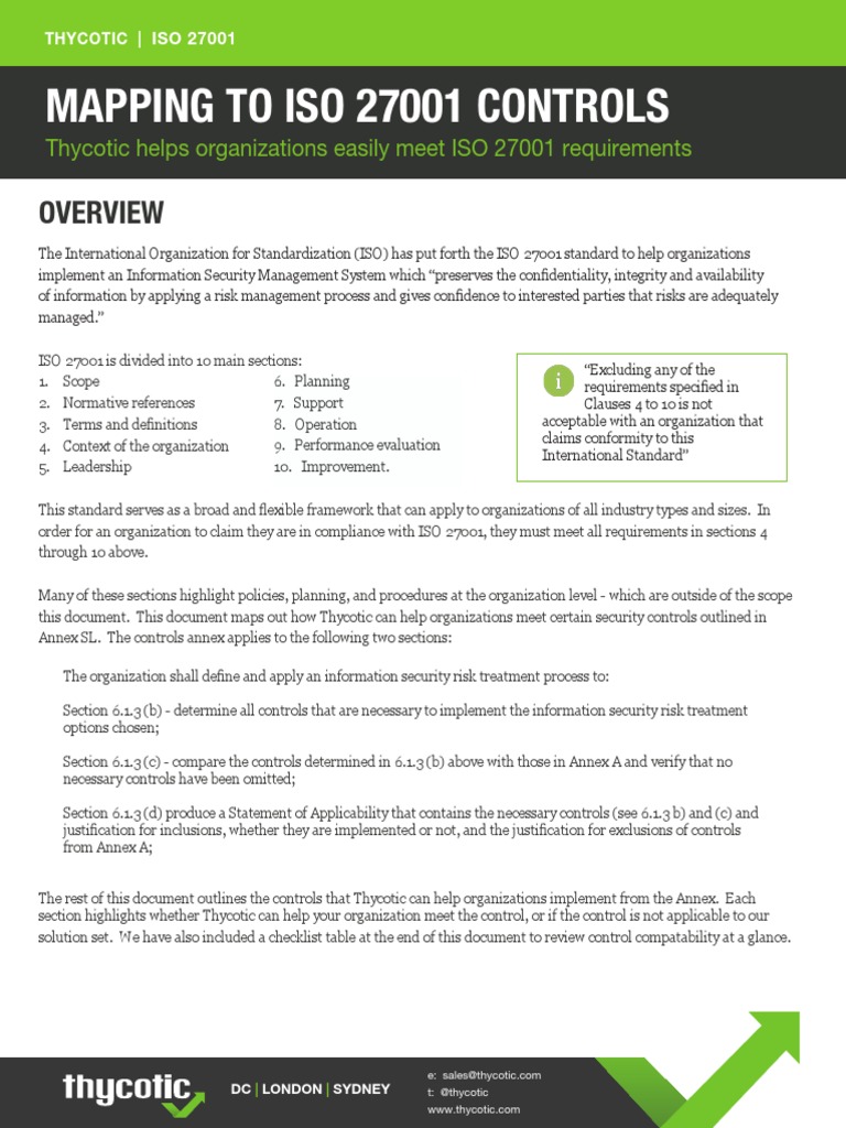 Thycotic's ISO 27001 Control Mapping Guide | PDF | Information Security ...