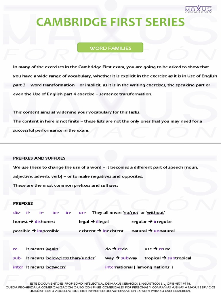 Fce U Oe Word Families | Download Free PDF | Adjective | Adverb