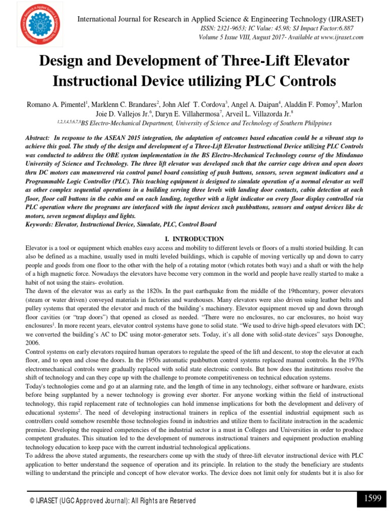 Design and Development of Three-Lift Elevator Instructional Device ...