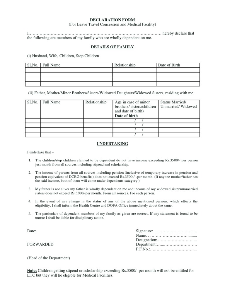 Family Declaration Form | PDF | Social Institutions | Social Science