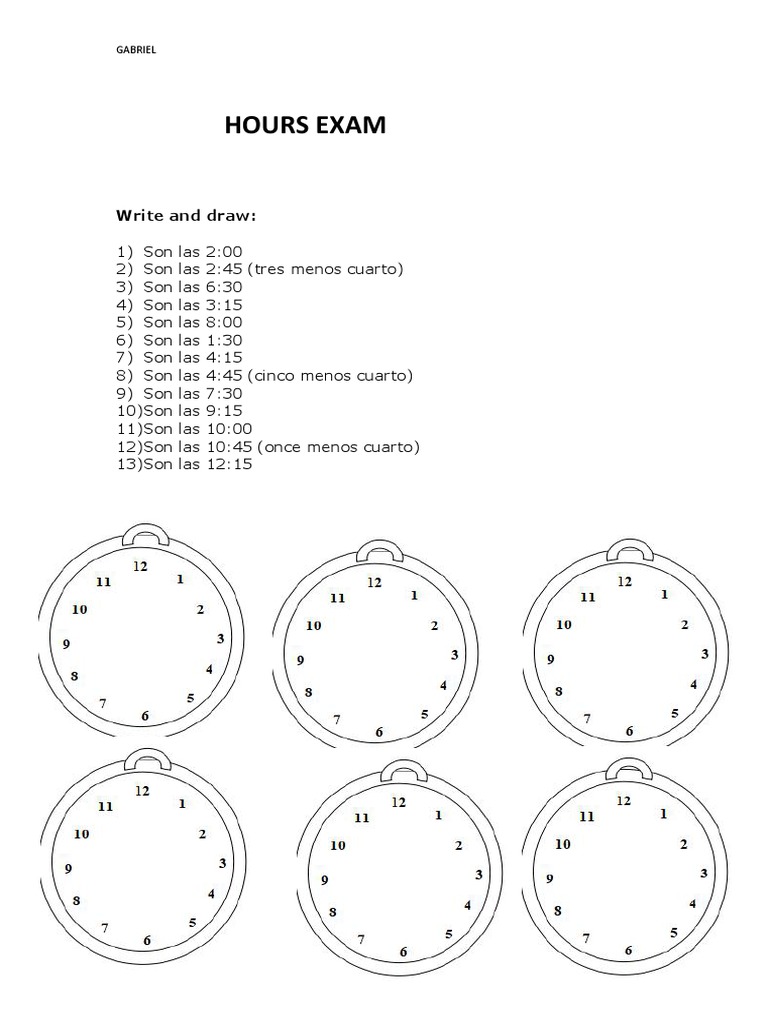 Ejercicios de la Hora en Inglés | PDF