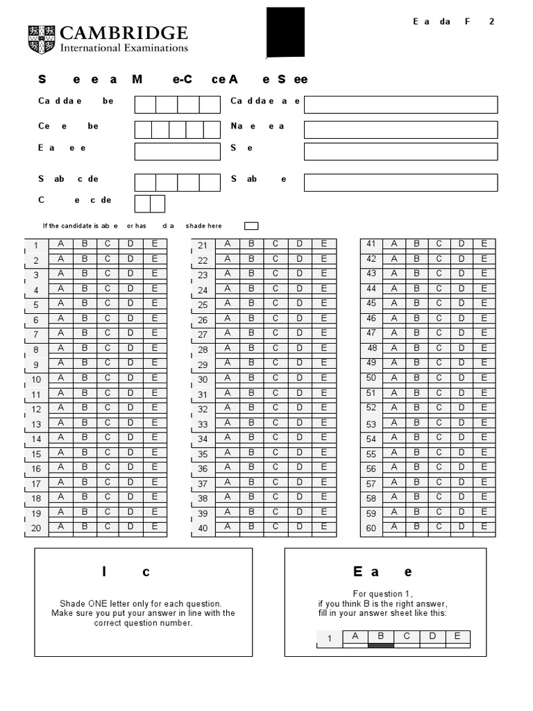 Supplementary Multiple Choice Answer Sheet Exam Day Form 2 | PDF ...