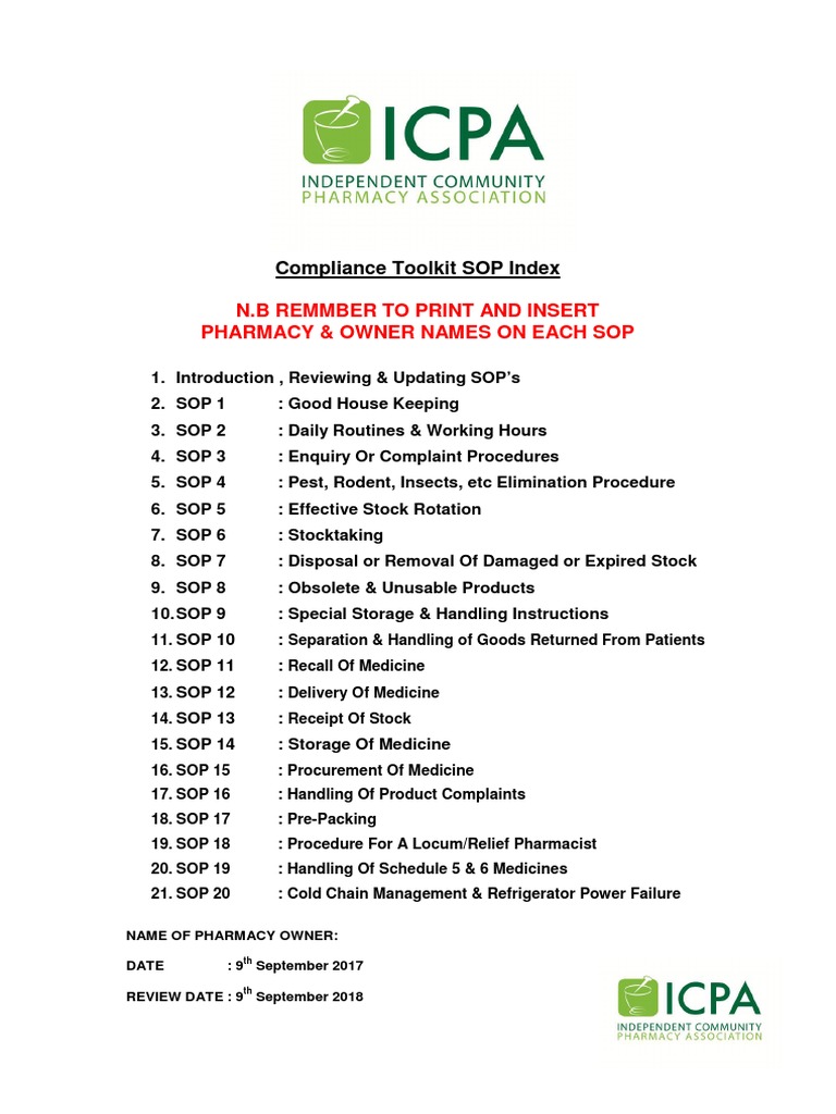 Sops | Pharmacy | Pharmacist