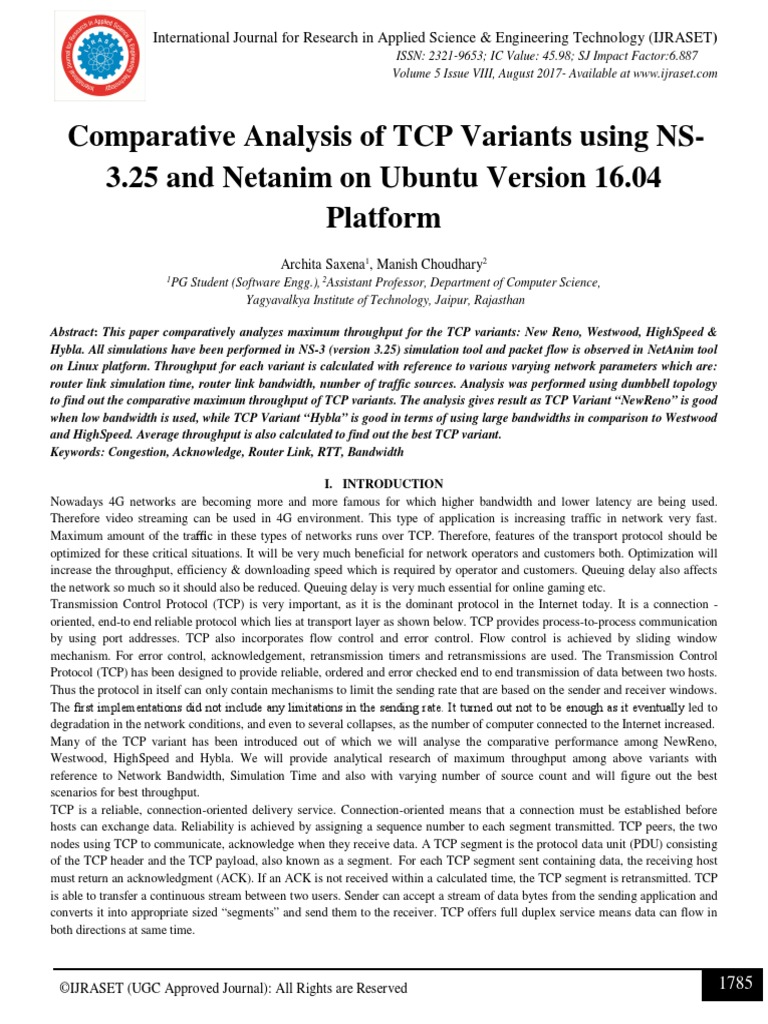 Comparative Analysis Of Tcp Variants Using Ns 3 25 And Netanim On Ubuntu Version 16 04 Platform