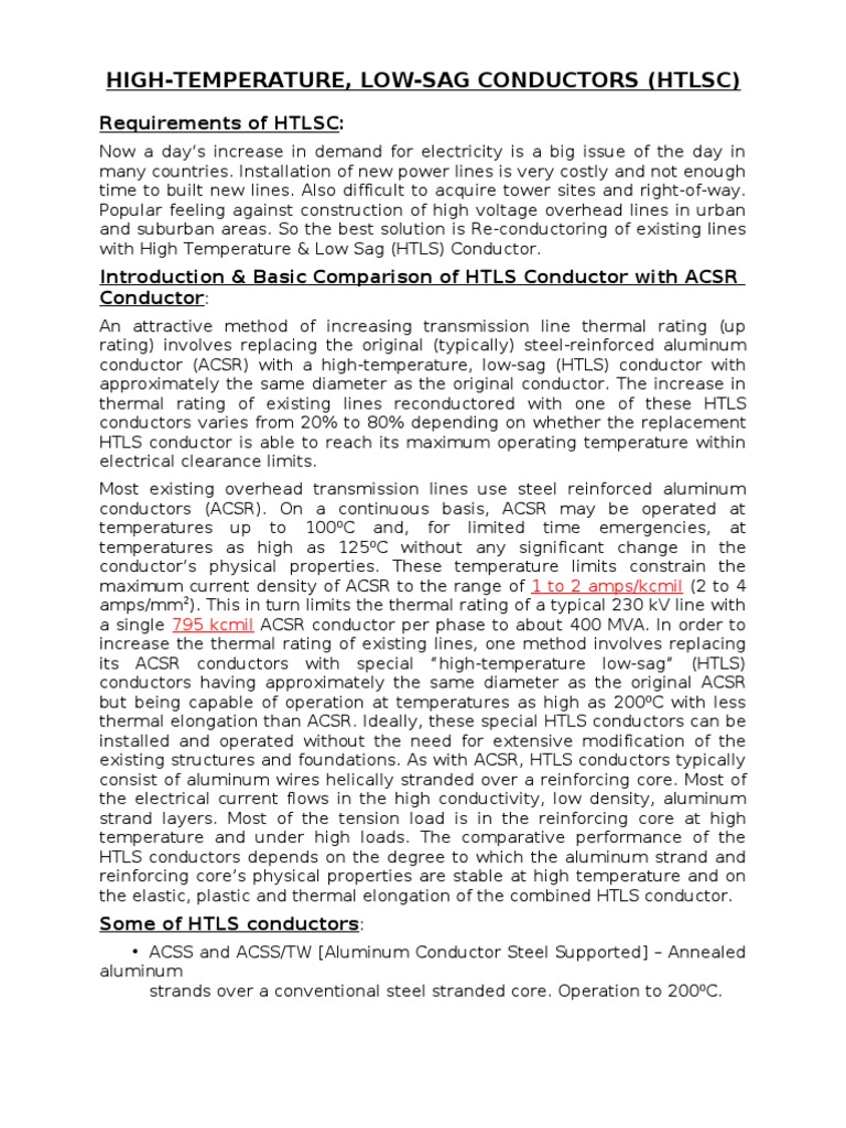 High-Temperature Low-Sag Conductors Overview | PDF | Electrical ...