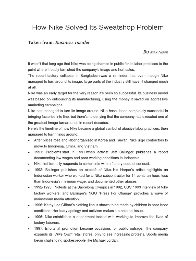 Nike Case Study (How Nike Solved Its Sweatshop Problem) | Download Free ...