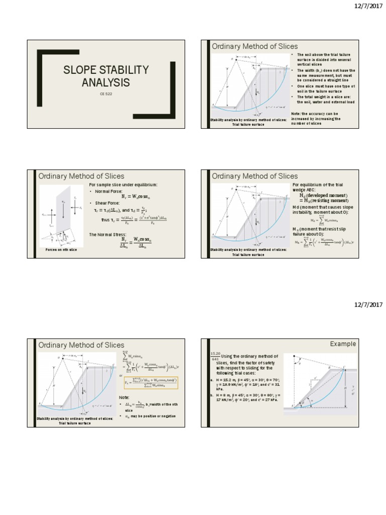Slope Stability Analysis: Ordinary Method of Slices | PDF | Civil ...
