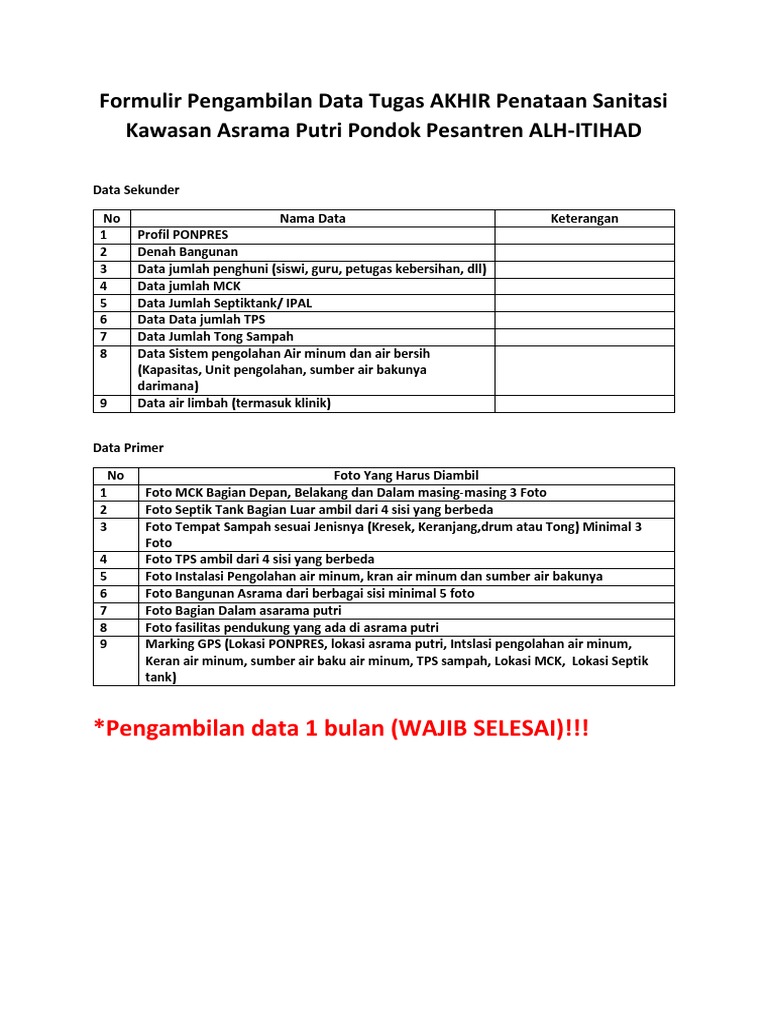Form Pengambilan Data | PDF