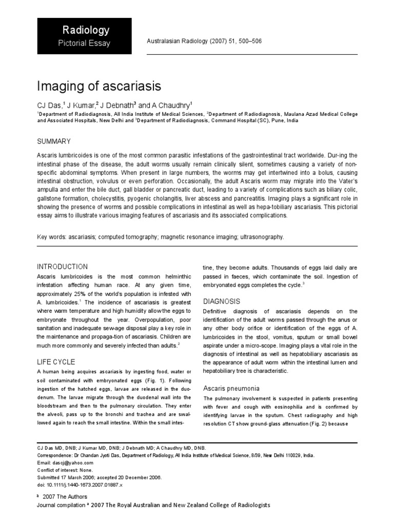 Imaging of Ascariasis: Radiology | PDF | Medical Imaging | Digestive System