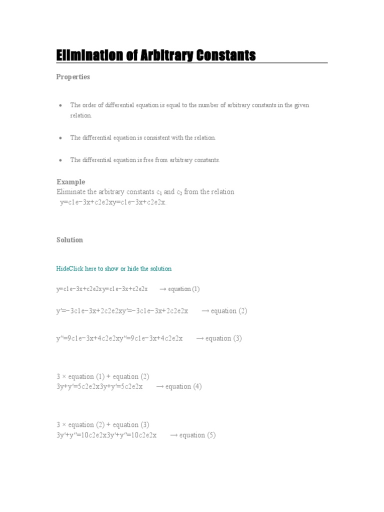 Elimination of Arbitrary Constants | Equations | Theoretical Physics
