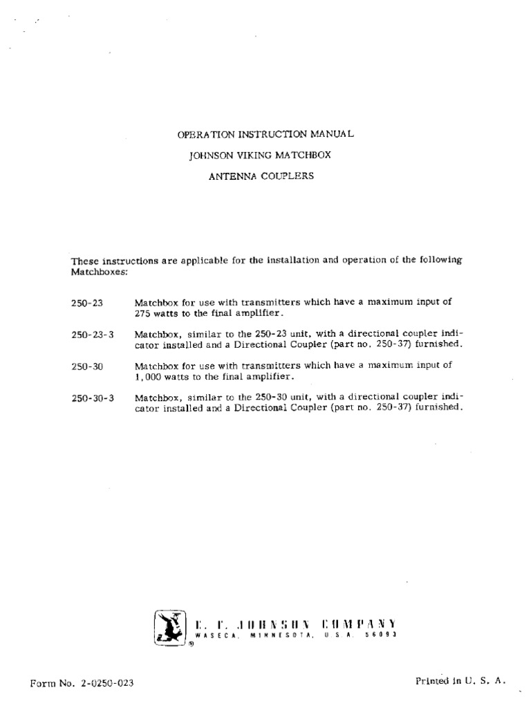Johnson Viking Matchbox Instruction Manual | PDF