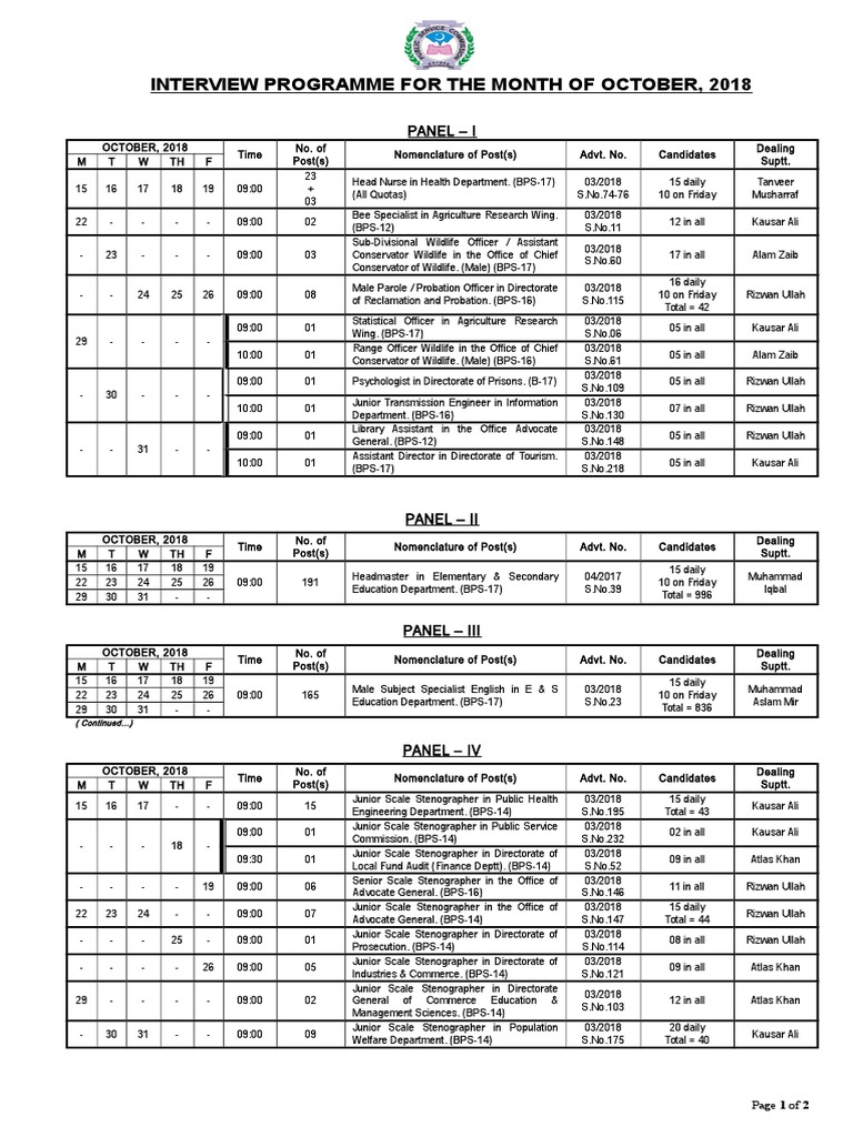 October Interview Schedule 2018 Web | PDF