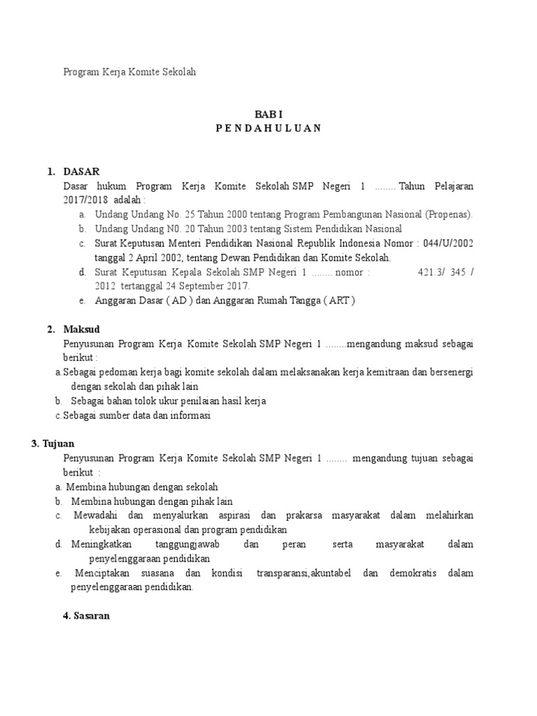 Contoh Program Komite Sekolah 2017-2018 | PDF