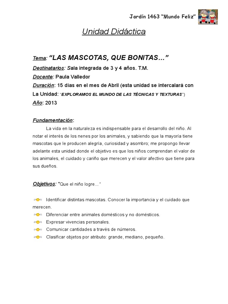Unidad Didáctica: Las Mascotas en el Aula | PDF | Mascota