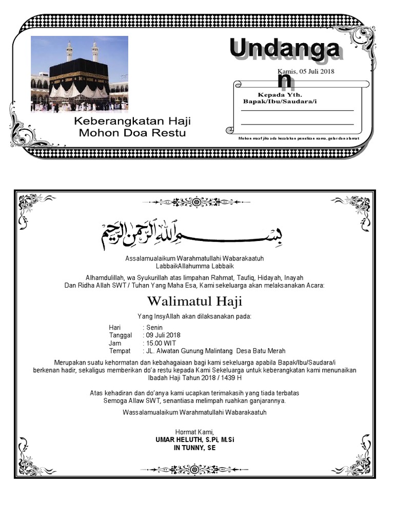 Contoh Undangan Naik Haji Dengan Microsoft Word-G-Tekno | PDF