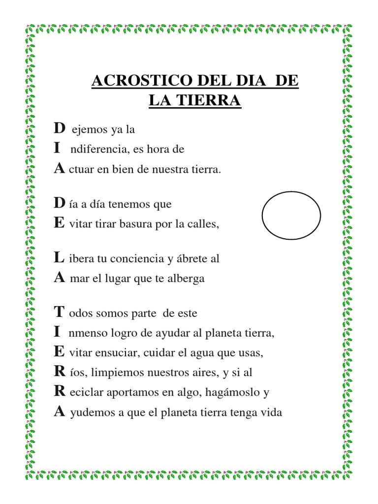 Acrostico de Dia Mundial de La Tierra | PDF