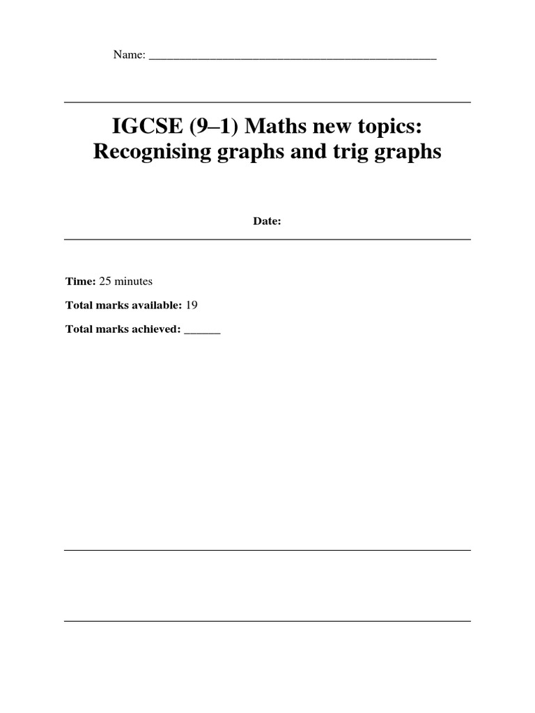 IGCSE Recognising Graphs Worksheet | PDF | Teaching Mathematics | Science