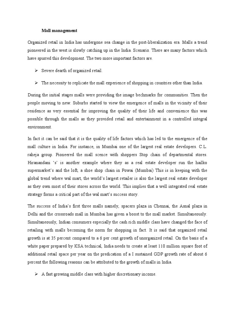 Mall Management | PDF | Retail | Shopping Mall