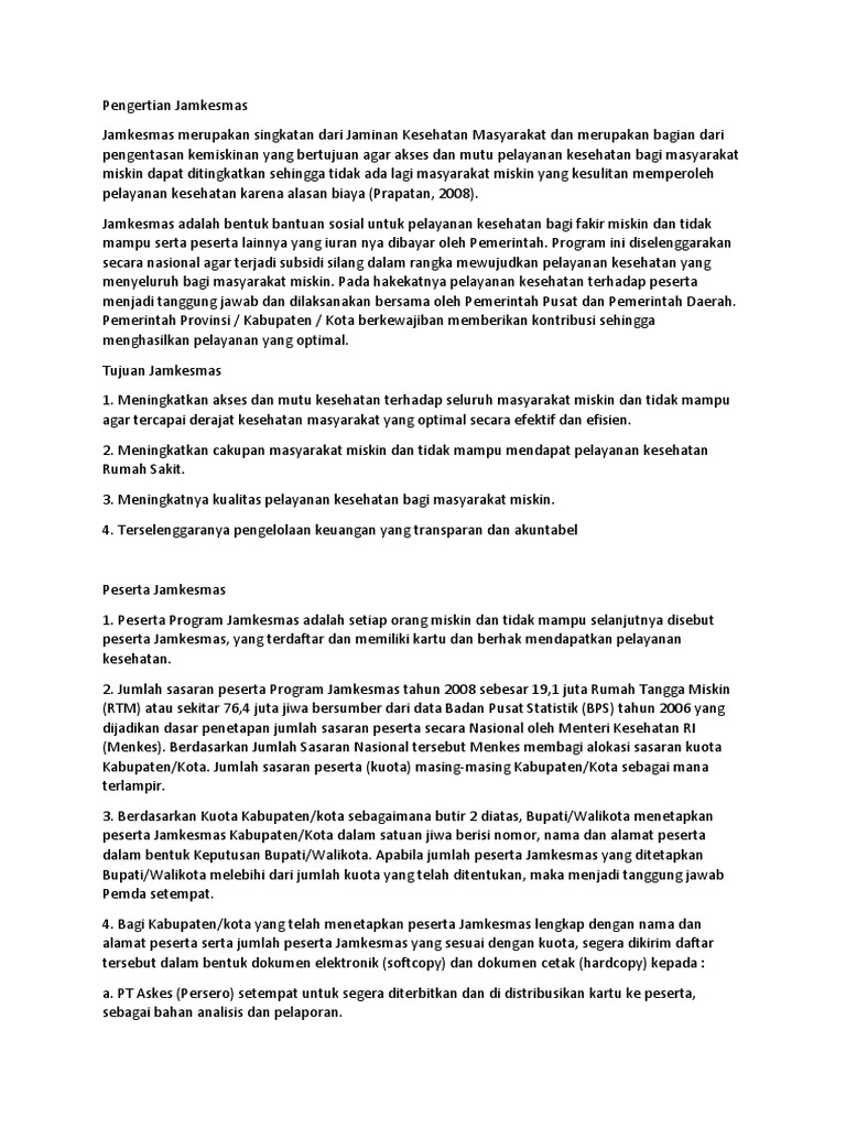 Pengertian Jamkesmas | PDF