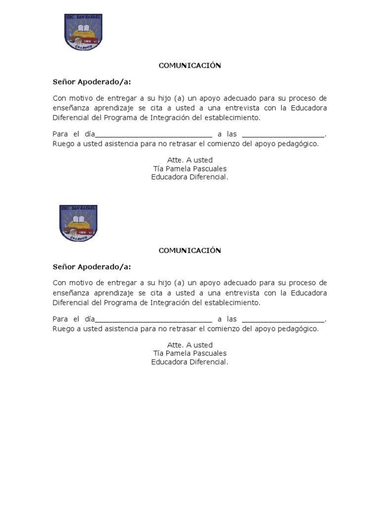 Comunicación para Apoderados. | PDF