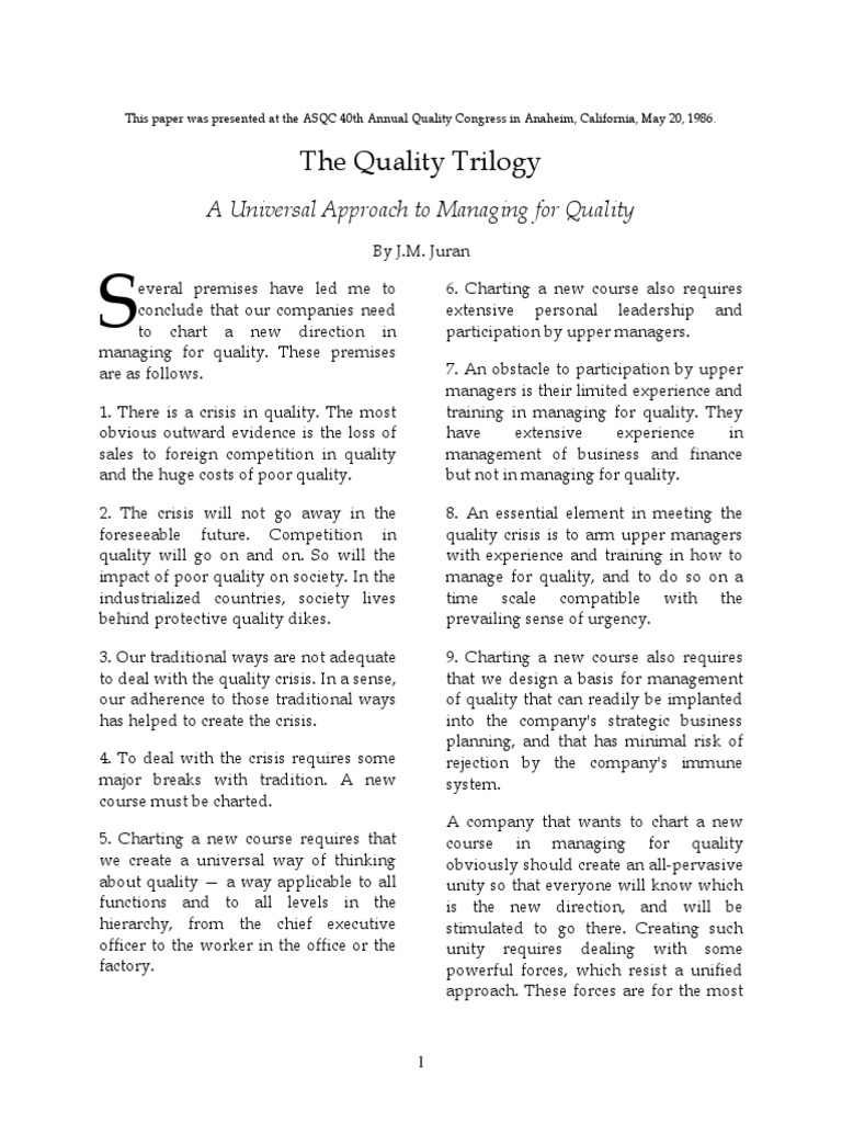 Juran Trilogy 1986 | PDF | Japan | Quality Management