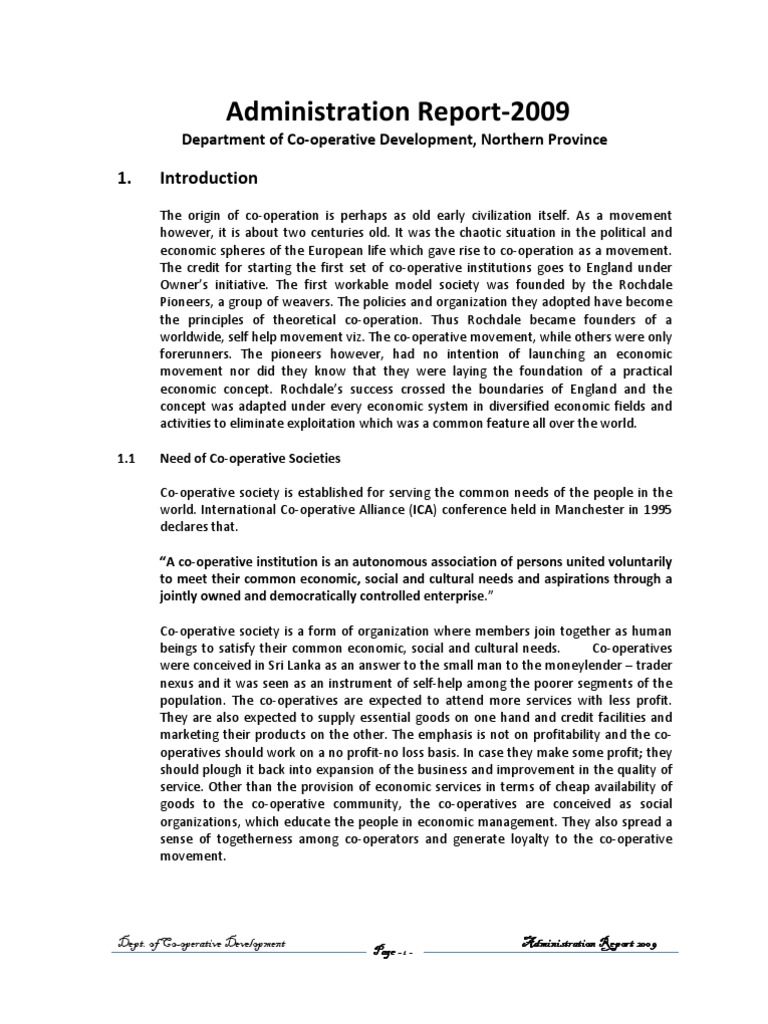 Administration Report 2009 | Cooperative | Non Governmental Organization