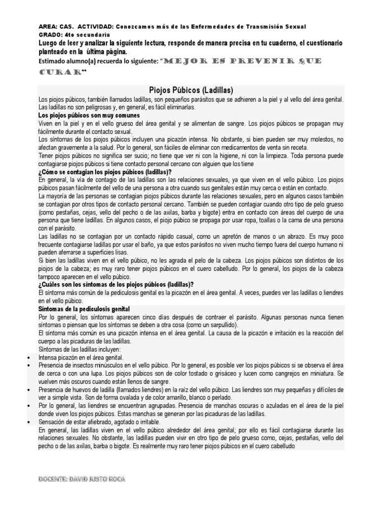 Ladilla 4T0 | PDF | Infección transmitida sexualmente | Bienestar