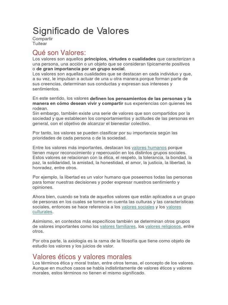 Significado de Valores | PDF | Comportamiento | Sociedad