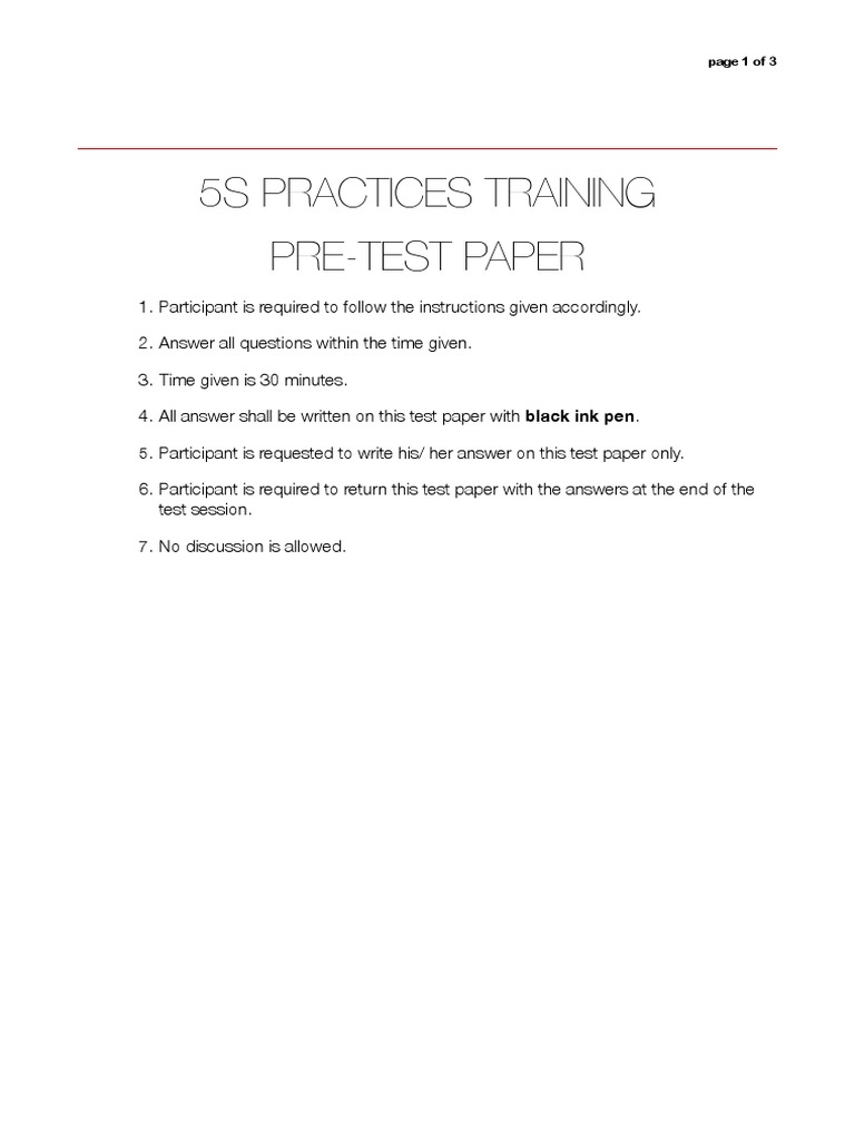 5S Pre-Test 100409 | PDF | Audit | Auditor's Report