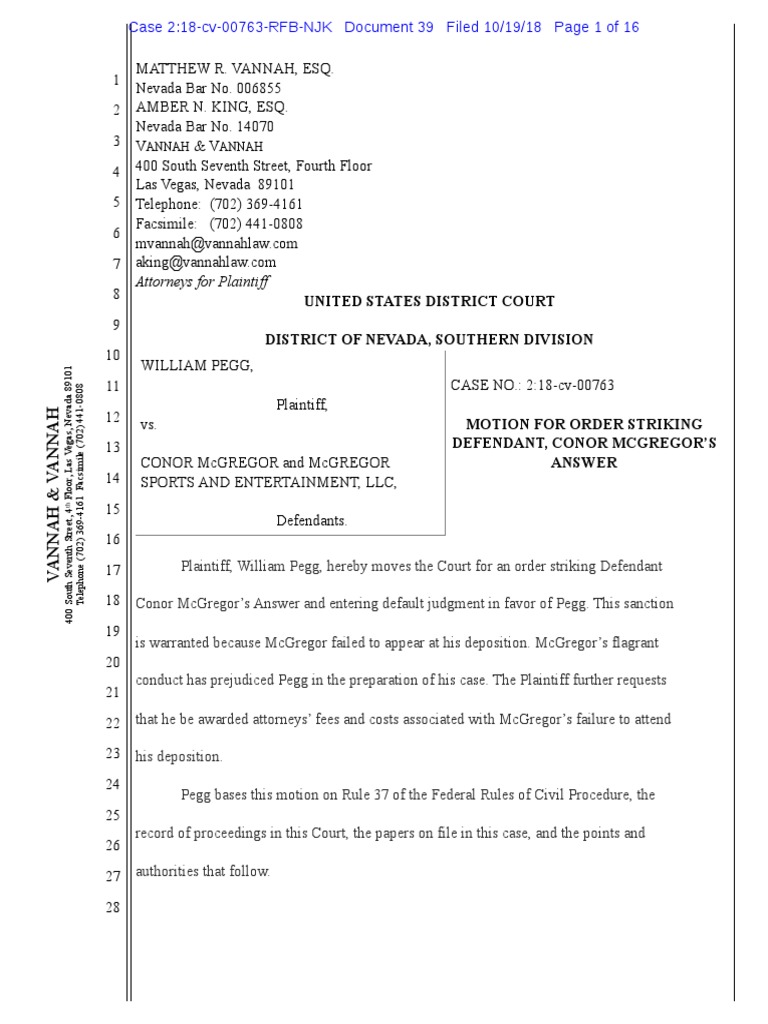 Ps Motion To Strike Answer | PDF | Deposition (Law) | Federal Rules Of ...