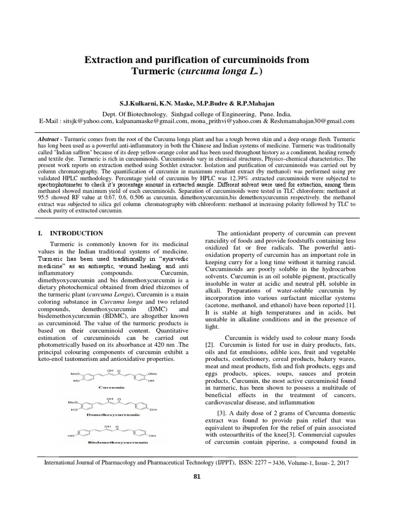 Extraction and Purification of Curcuminoids From Turmeric (Curcuma ...
