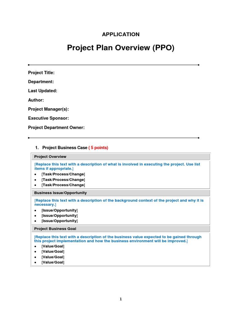 Project Plan Overview (PPO) : Application | PDF | Cognition | Business