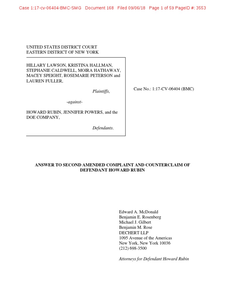 Answer From Howard Rubin in Federal Lawsuit | Download Free PDF ...
