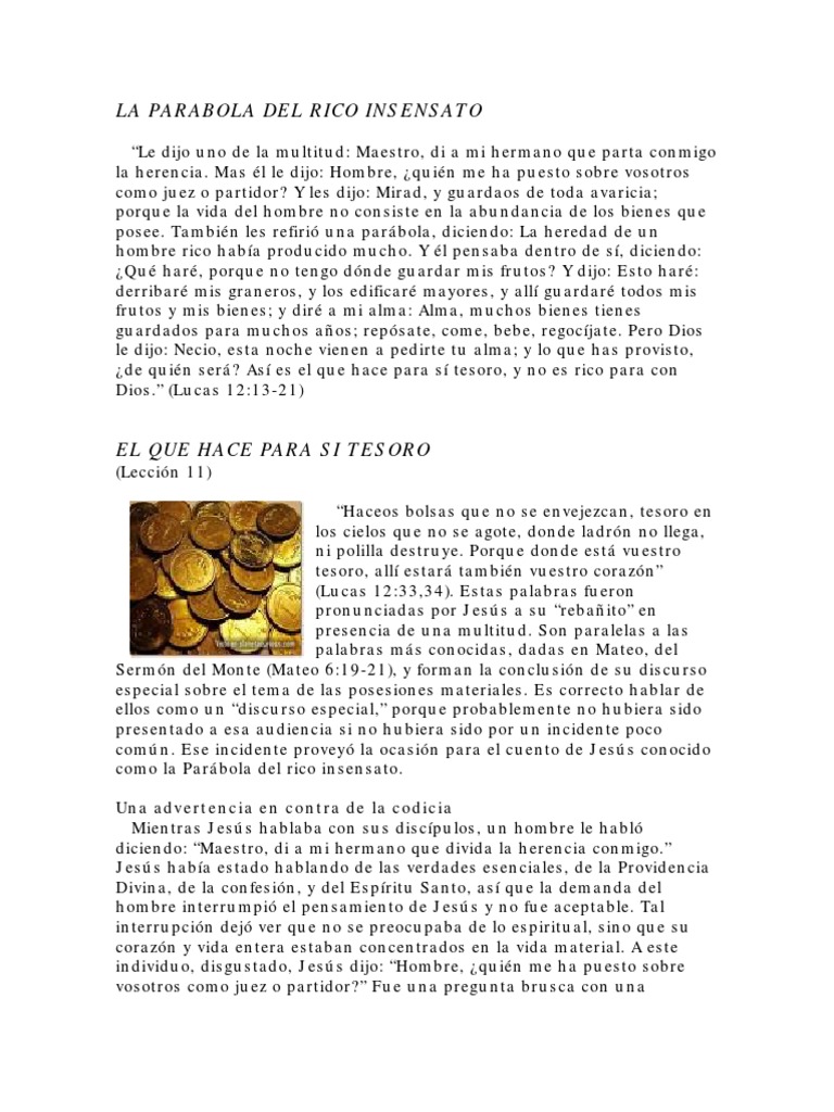11 - La Parabola Del Rico Insensato | PDF | Parábolas de Jesús | Felicidad