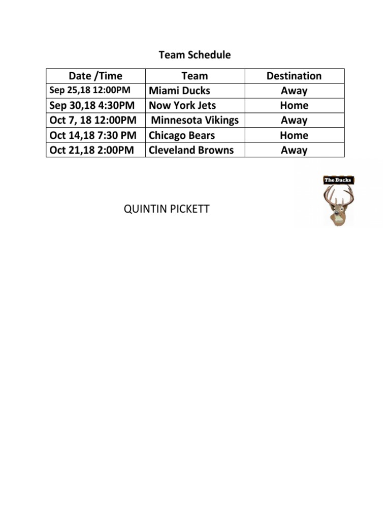 2018 Team Game Schedule | PDF
