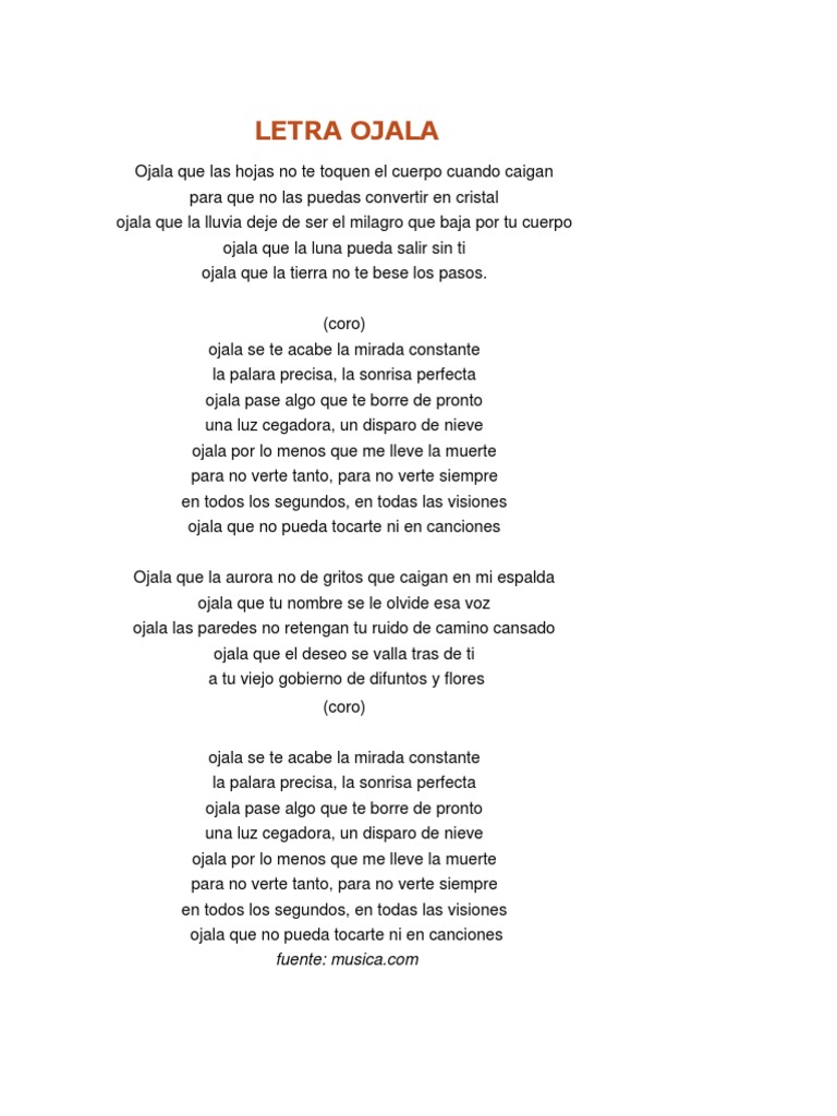 Letra de "Ojalá" de Silvio Rodríguez | PDF